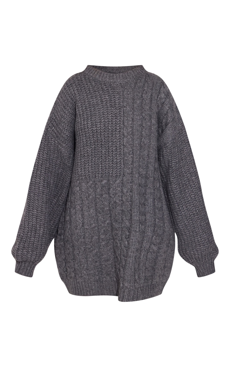 Charcoal Grey Contrast Cable Jumper Dress | PrettyLittleThing