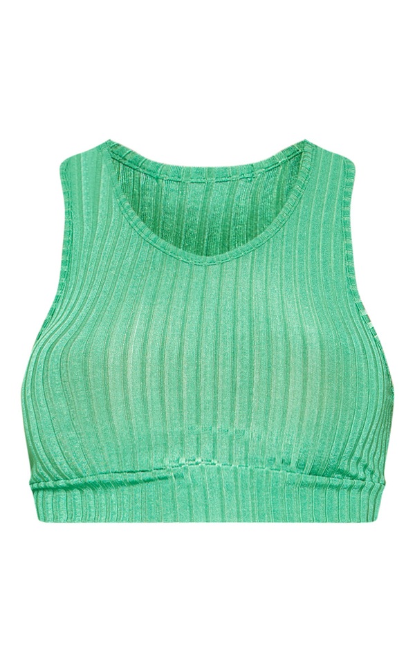 Green Rib Racer Back Crop Top | Tops | PLT