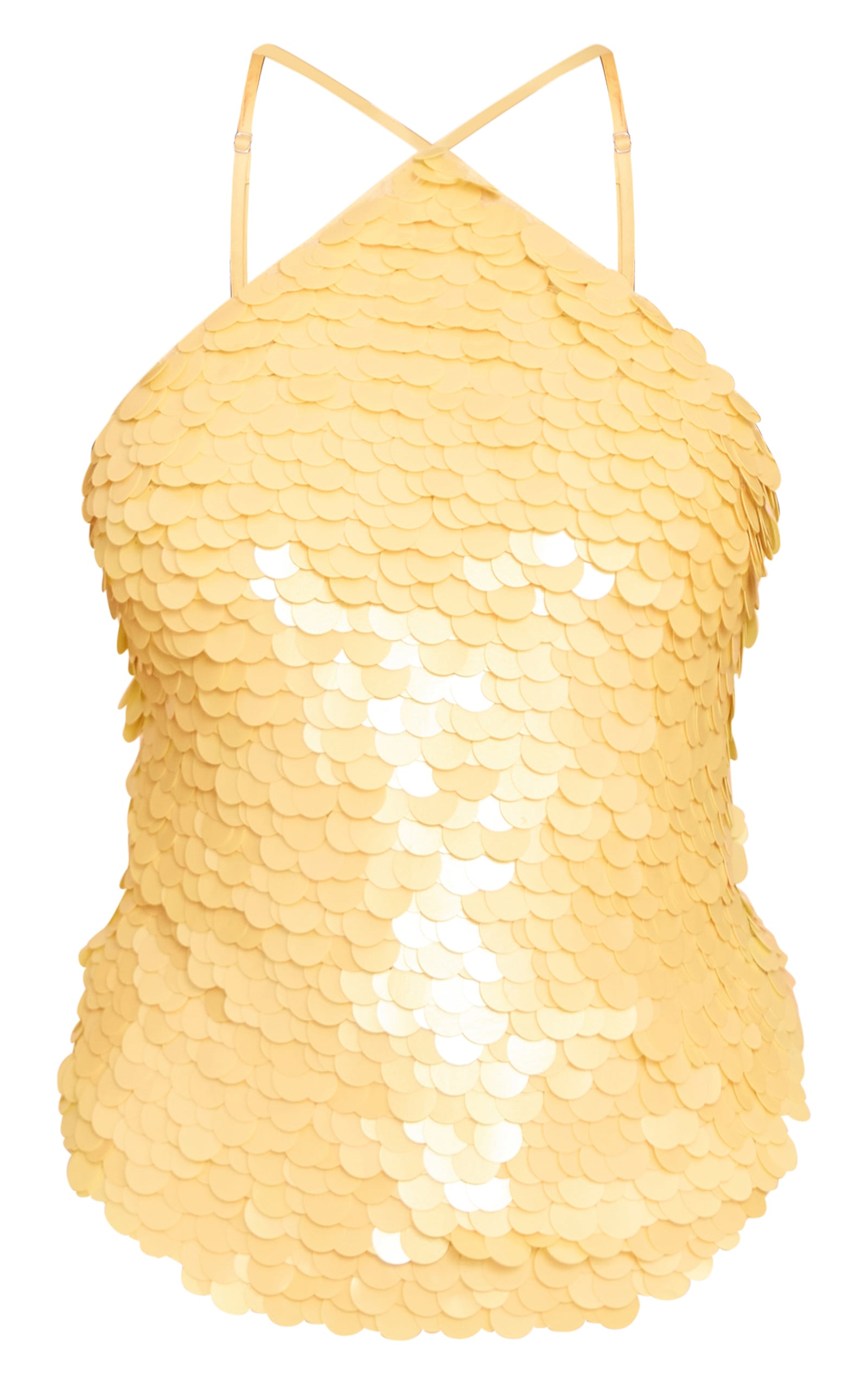 Lemon Premium Large Shell Sequin Halterneck Top | Tops | PLT