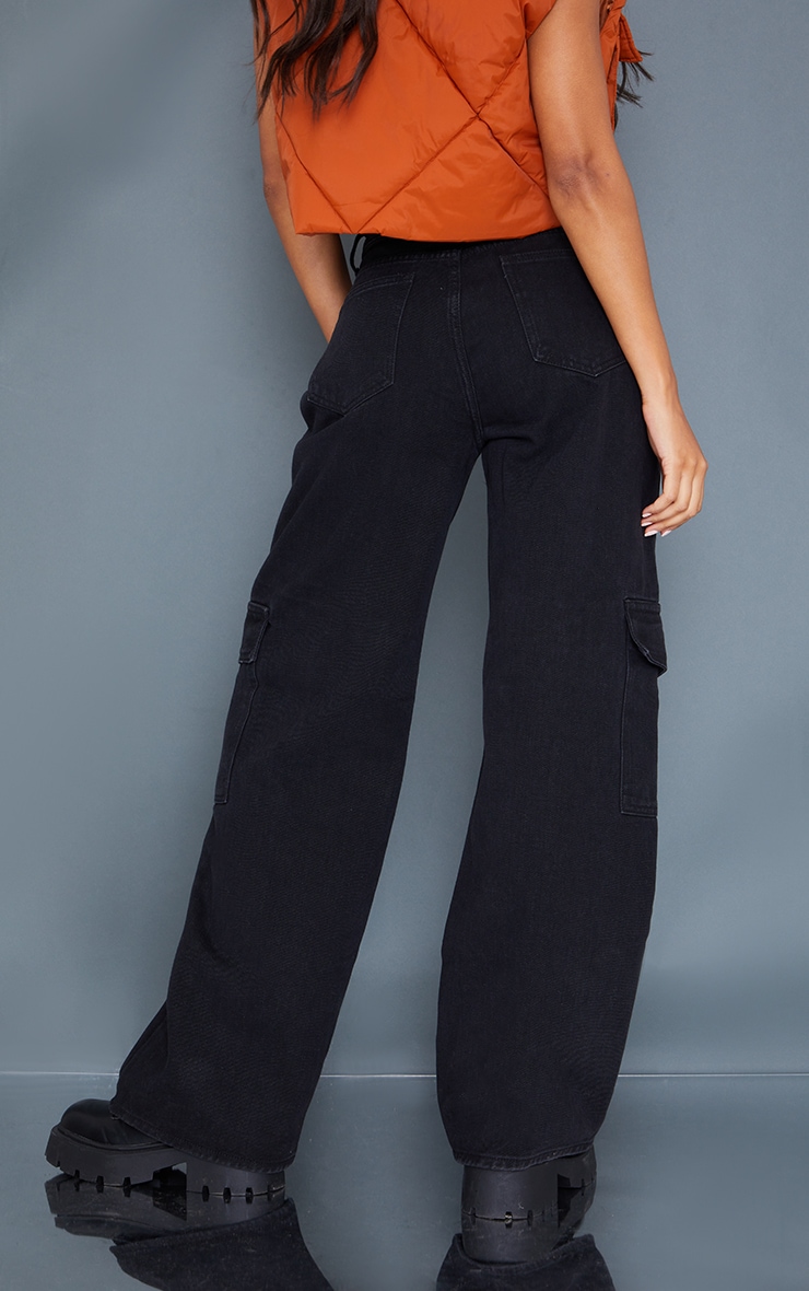 Washed Black Cargo Side Pocket Wide Leg Jeans | PrettyLittleThing