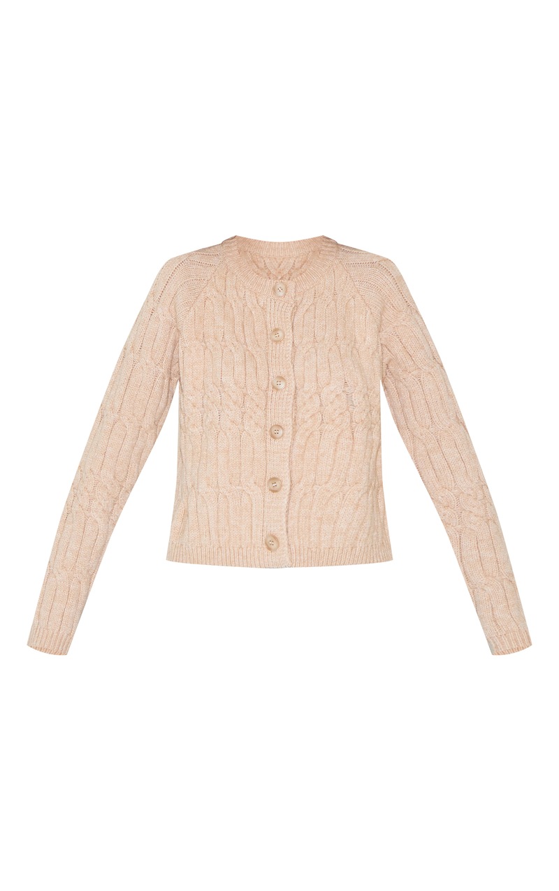Oatmeal Cable Knit Button Up Cardigan | Knitwear | PLT