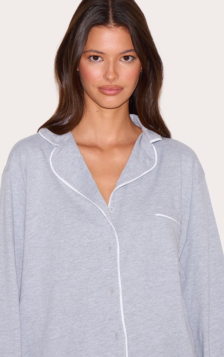 Grey Jersey Piping Detail Long PJ Set | Lingerie & Nightwear ...