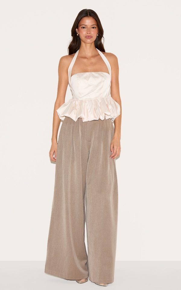 Cream Halterneck Puff Ball Top | Tops | PrettyLittleThing USA