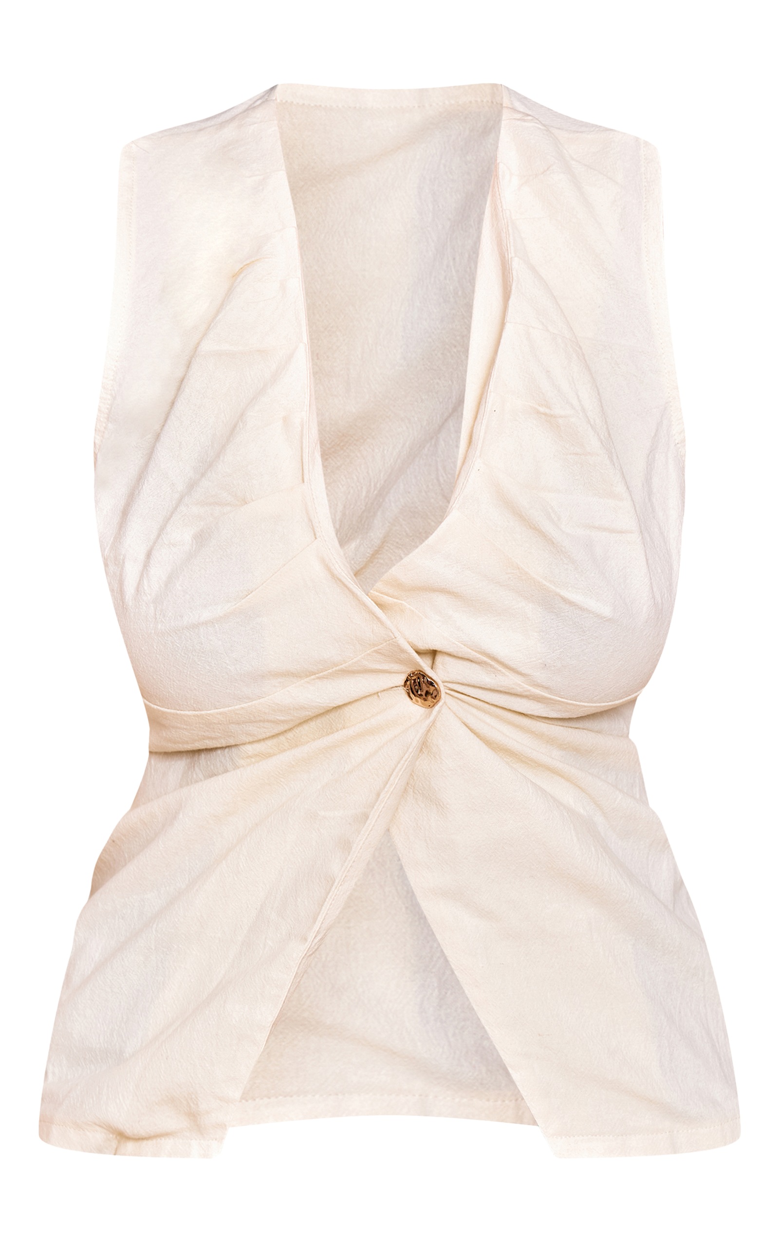 Shape Cream Linen Plunge Ruched Gold Hammered Vest | Shape | PLT USA