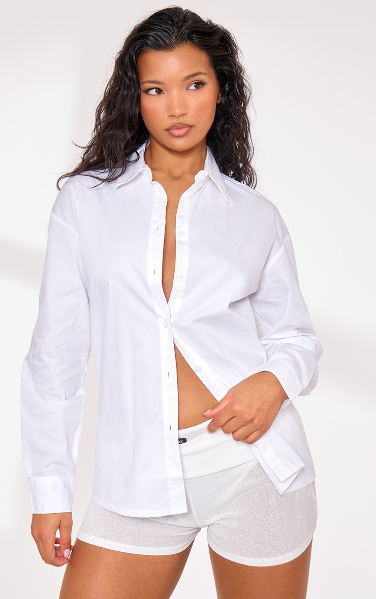 White Cotton Button Shirt | Tops | PrettyLittleThing