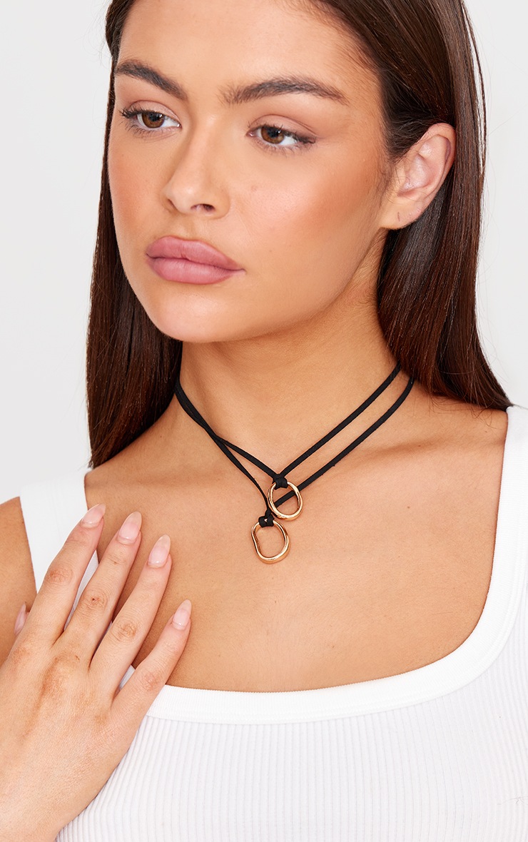 Gold Double Hoop Layer Tie Choker Accessories PrettyLittleThing QA