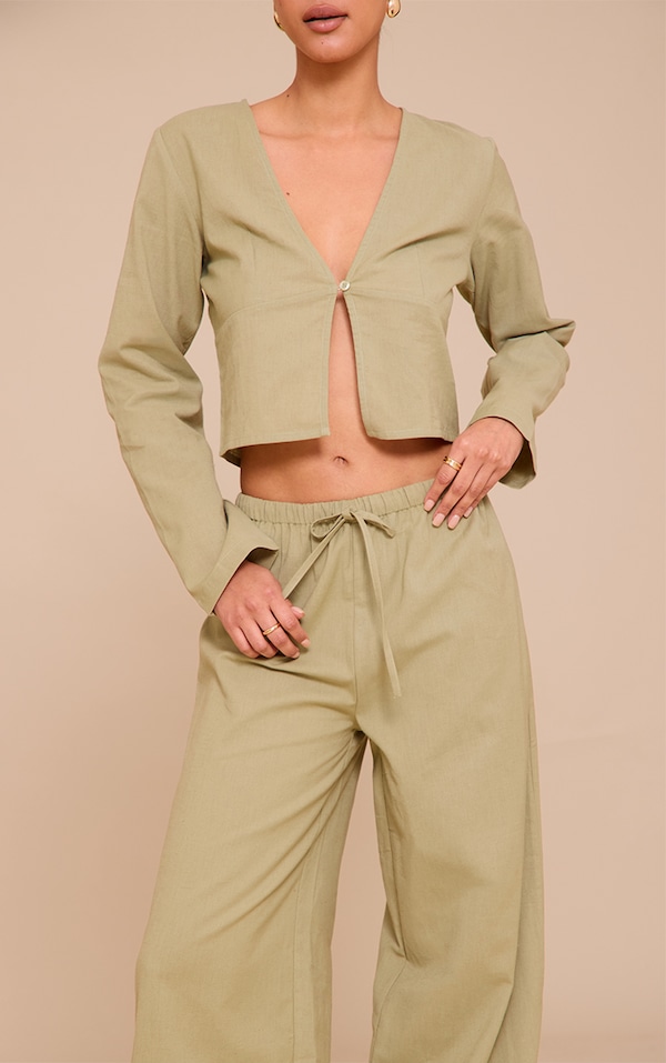 Khaki Wide Leg Drawstring Trousers | Co-ords | PLT