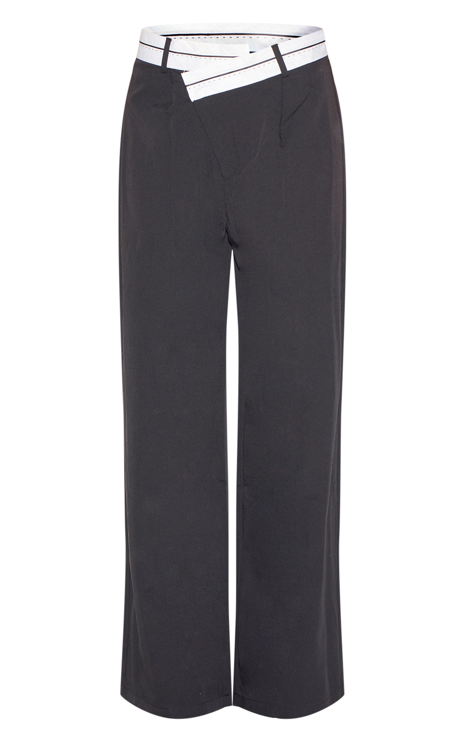 Black Contrast Double Waistband Tailored Trousers | Bottoms ...