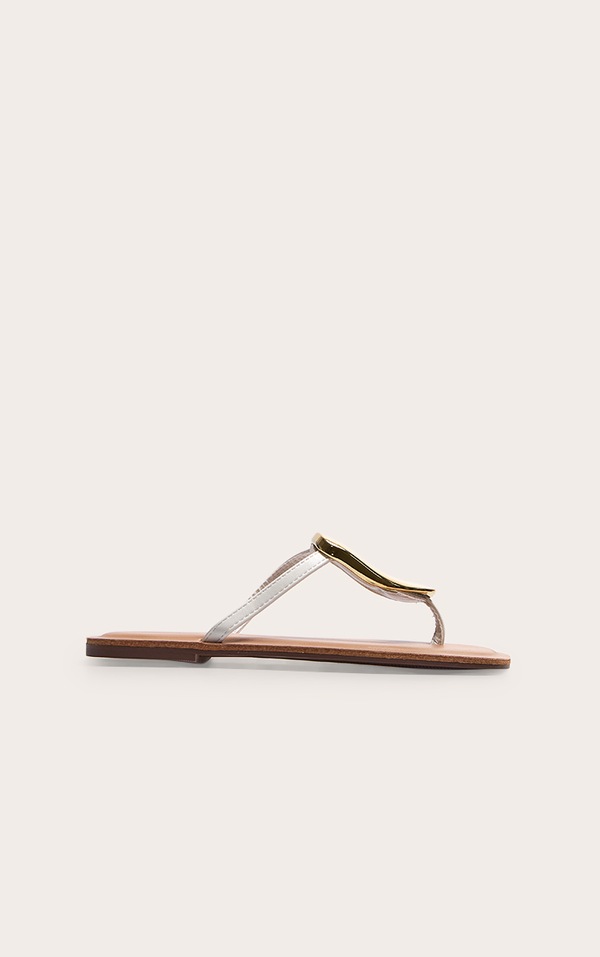 White Thong Trim Resin Sole Flat Sandals | Footwear | PLT QA