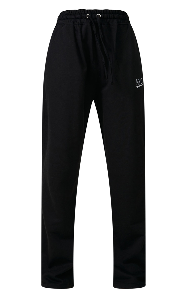 Black Nyc Printed Wide Leg Joggers | Bottoms | PrettyLittleThing AUS