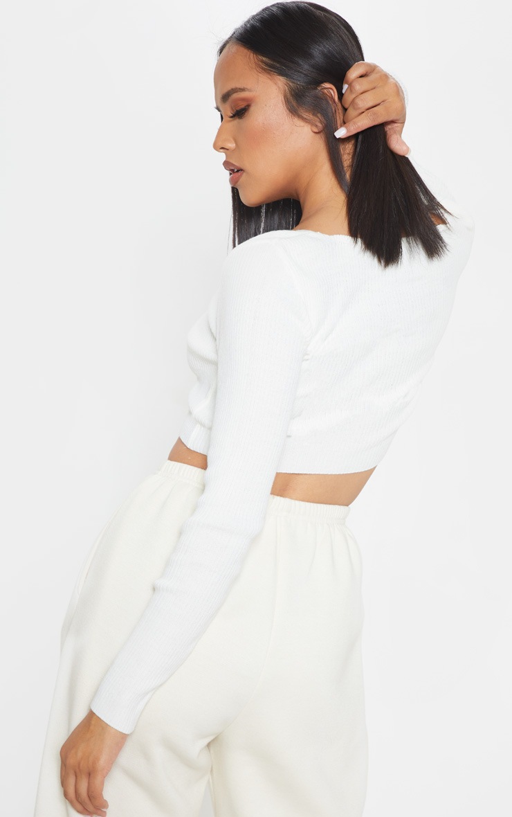 Cream Square Front Ribbed Top | Knitwear | PrettyLittleThing USA