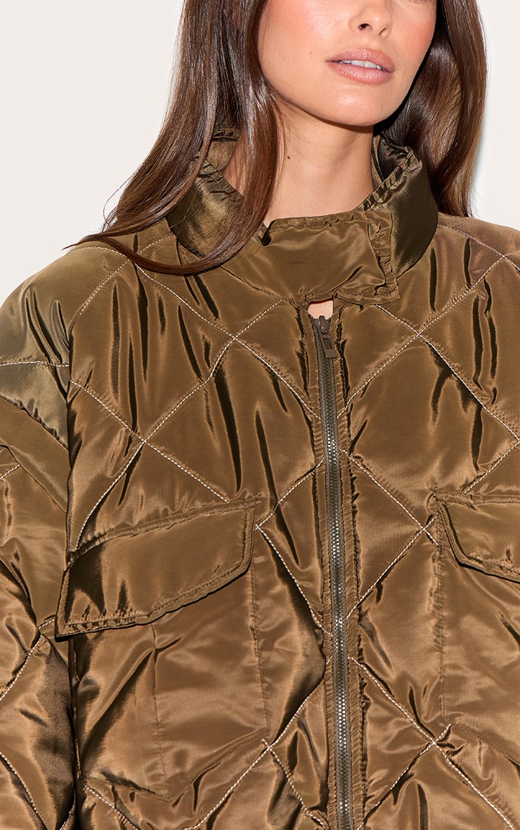Khaki Cropped Quilted Jacket | Outerwear | PLT USA