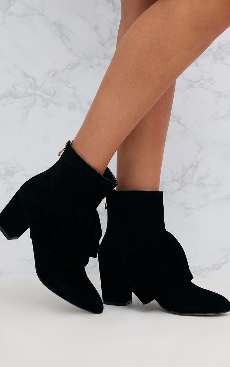 Black Faux Suede Frill Ankle Boots | Shoes | PrettyLittleThing