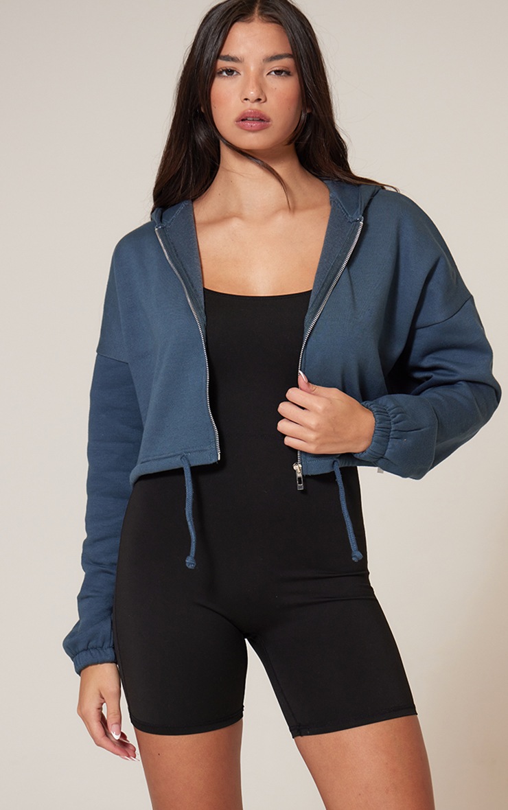 Ink Blue Toggle Waist Zip Up Cropped Hoodie | Athleisure ...