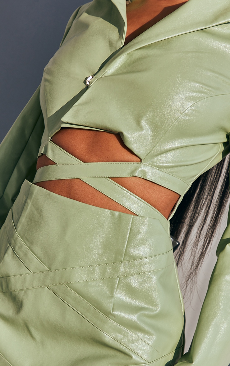 Sage Green Pu Cross Strap Detail Blazer Dress | PrettyLittleThing USA