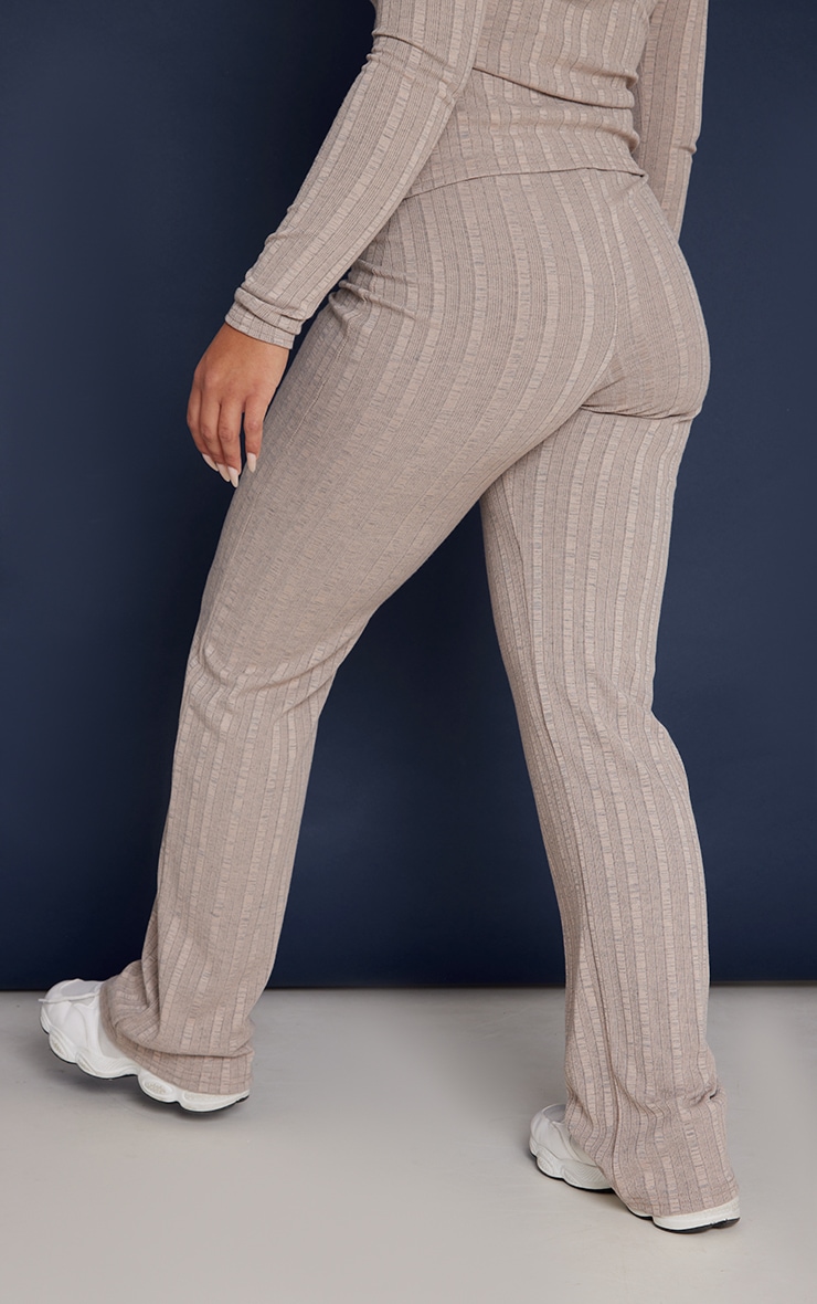 Oatmeal Marl Wide Rib Flared Pants | PrettyLittleThing AUS