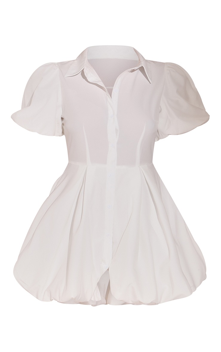 Robe droite blanche à boutons et jupe bouffante détail col ...