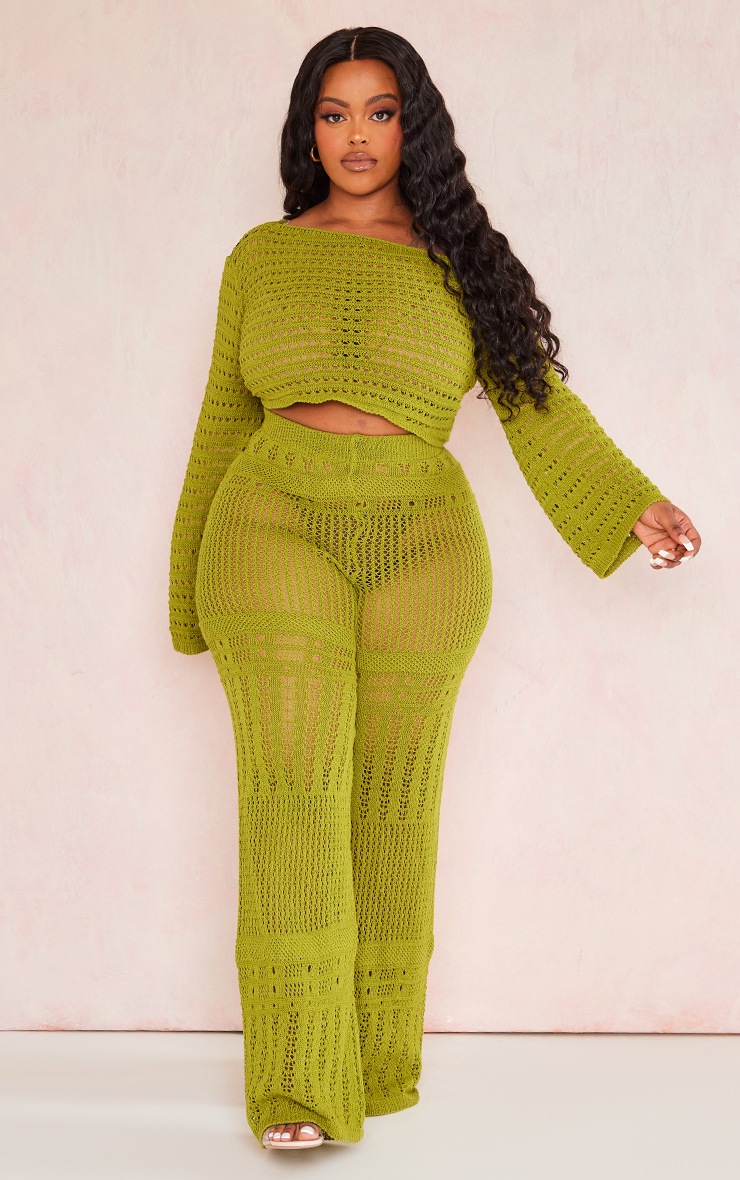 Plus Olive Knitted Crop Sweater Plus Size Prettylittlething