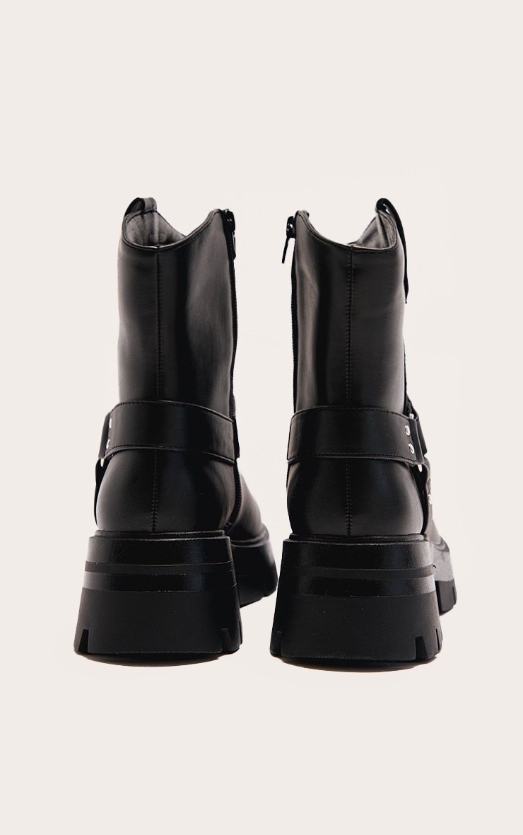 Black Wide Fit Sole Buckle Ring Ankle Boots | Footwear | PLT
