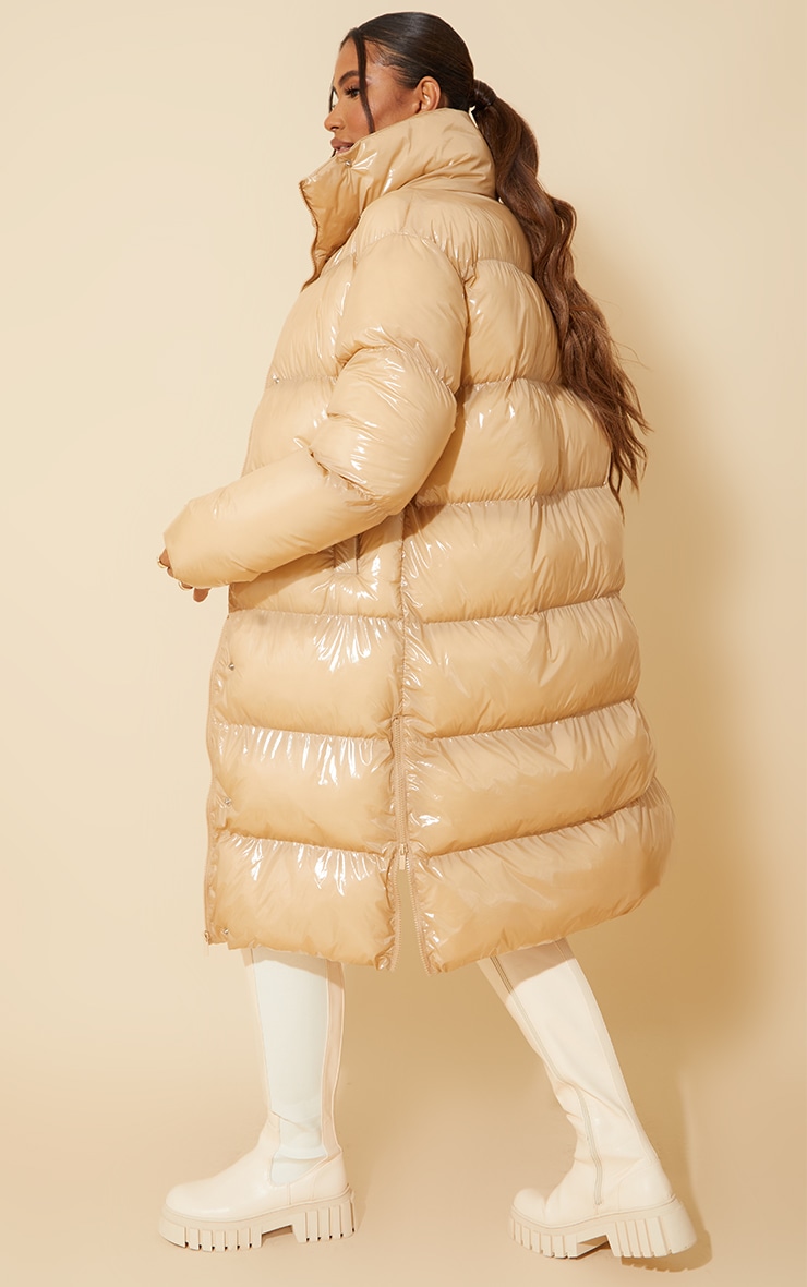 Camel High Shine Oversized Padded Longline Puffer | Outerwear | PLT
