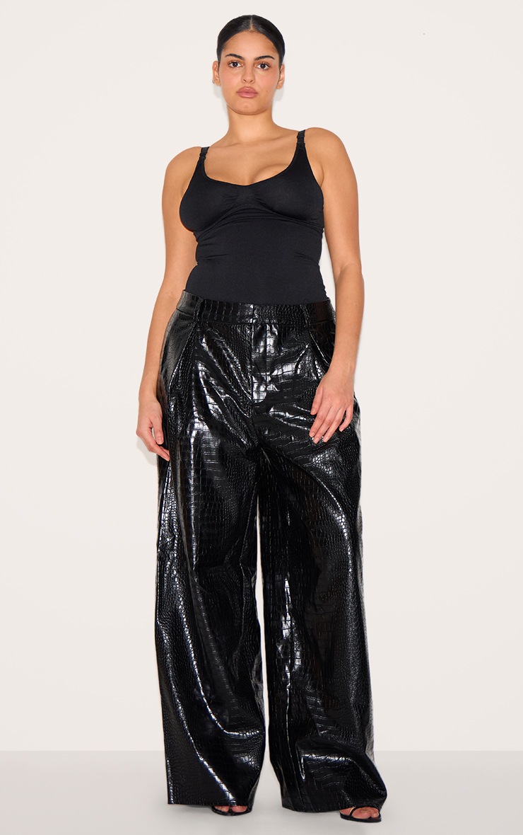 PLT Label Plus Black Croc Wide Leg Tailored Pant | Plus Size ...