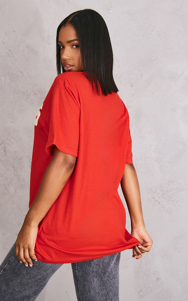 Red Paris Print Oversized T Shirt | Tops | PrettyLittleThing AUS