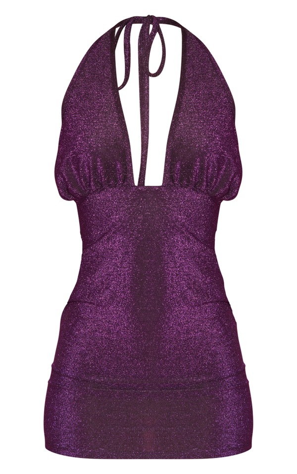 Purple Glitter Slinky Halter Neck Mini Dress | Dresses ...