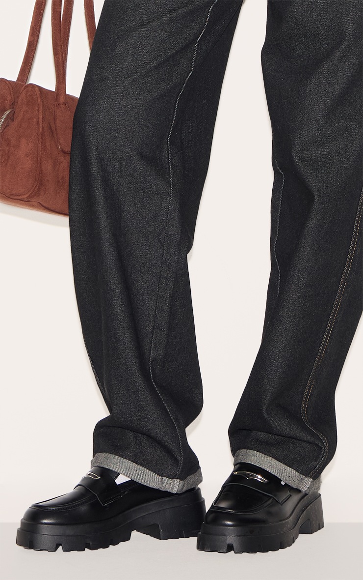 Tall Black High Waist Turn Up Hem Barrel Jean | Tall | PLT USA