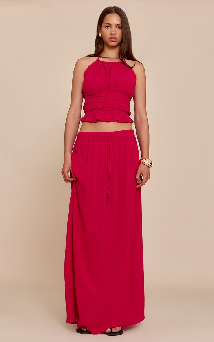 Fuschia Textured Backless Halterneck Top | Co-ords | PLT