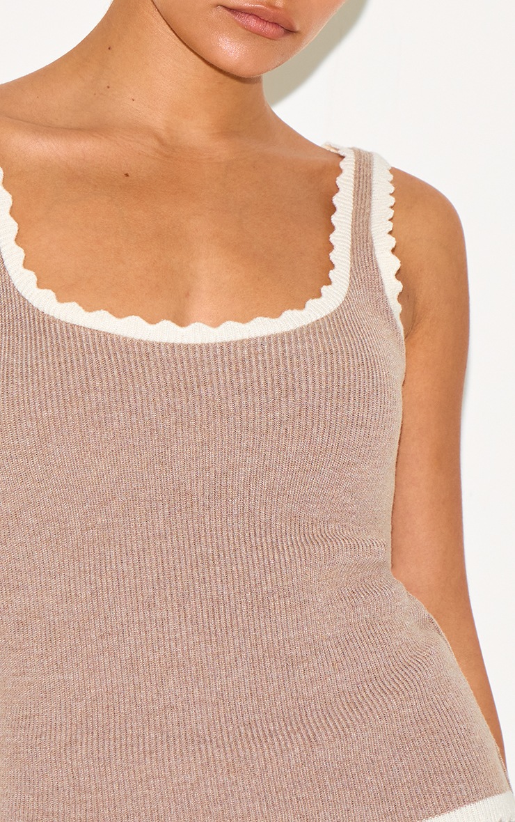 Petite Taupe Knitted Scallop Edge Scoop Tank Top | Petite | PLT USA