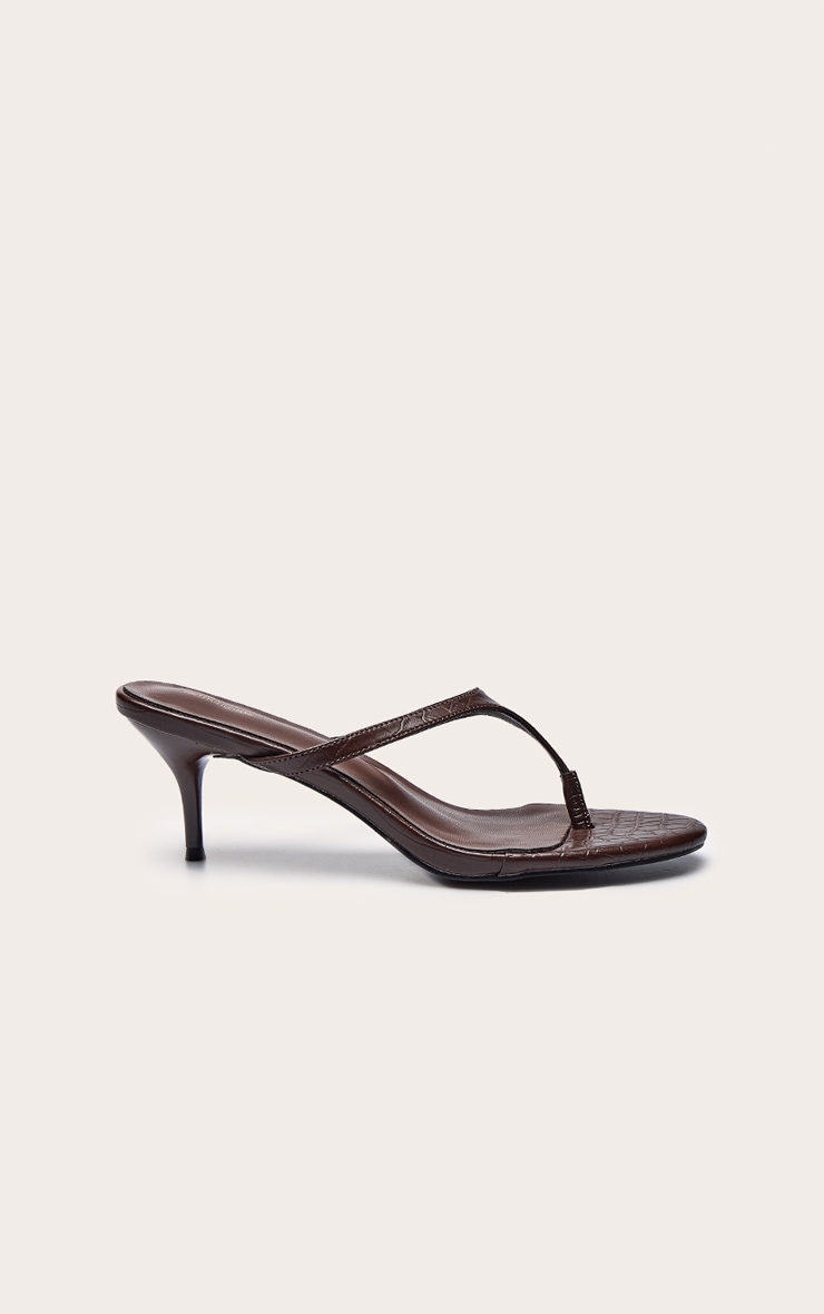 Chocolate Croc High Vamp Toe Thong Low Heel Mules | Footwear | PLT