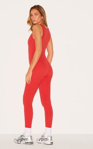 Red Sculpt Contrast Binding Unitard | Activewear | PrettyLittleThing USA