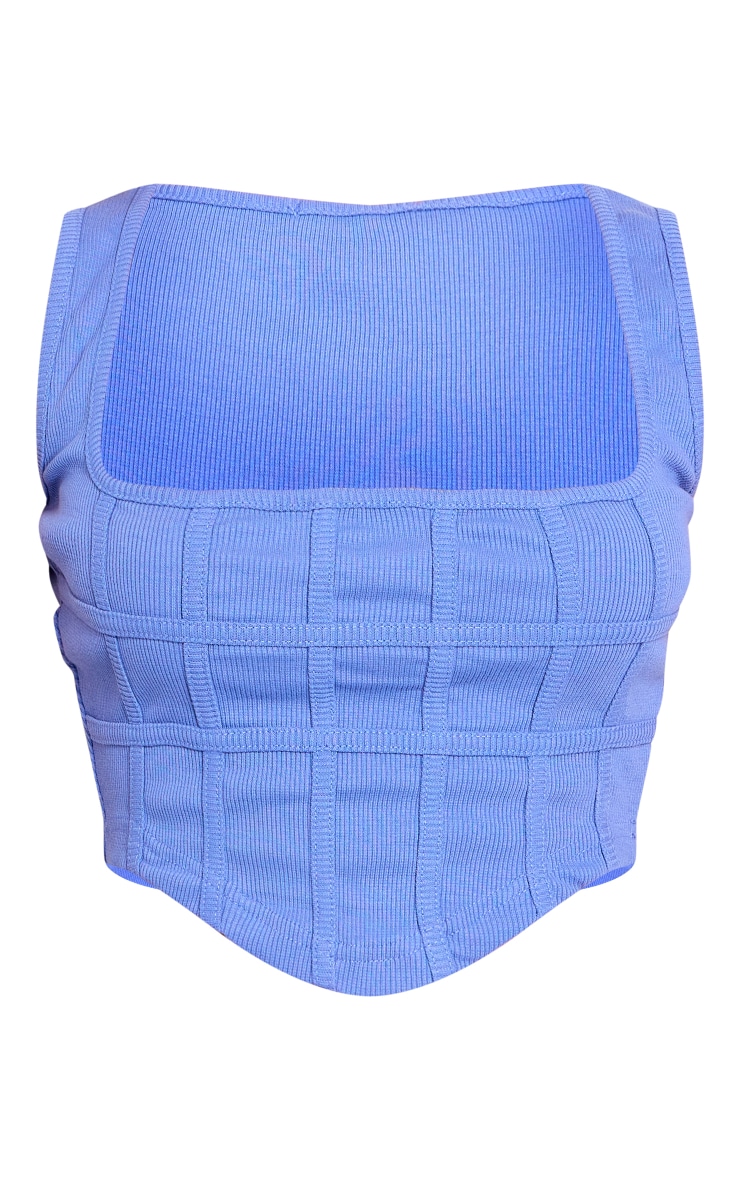 Blue Rib Seam Detail Crop Corset | Tops | PrettyLittleThing IRE