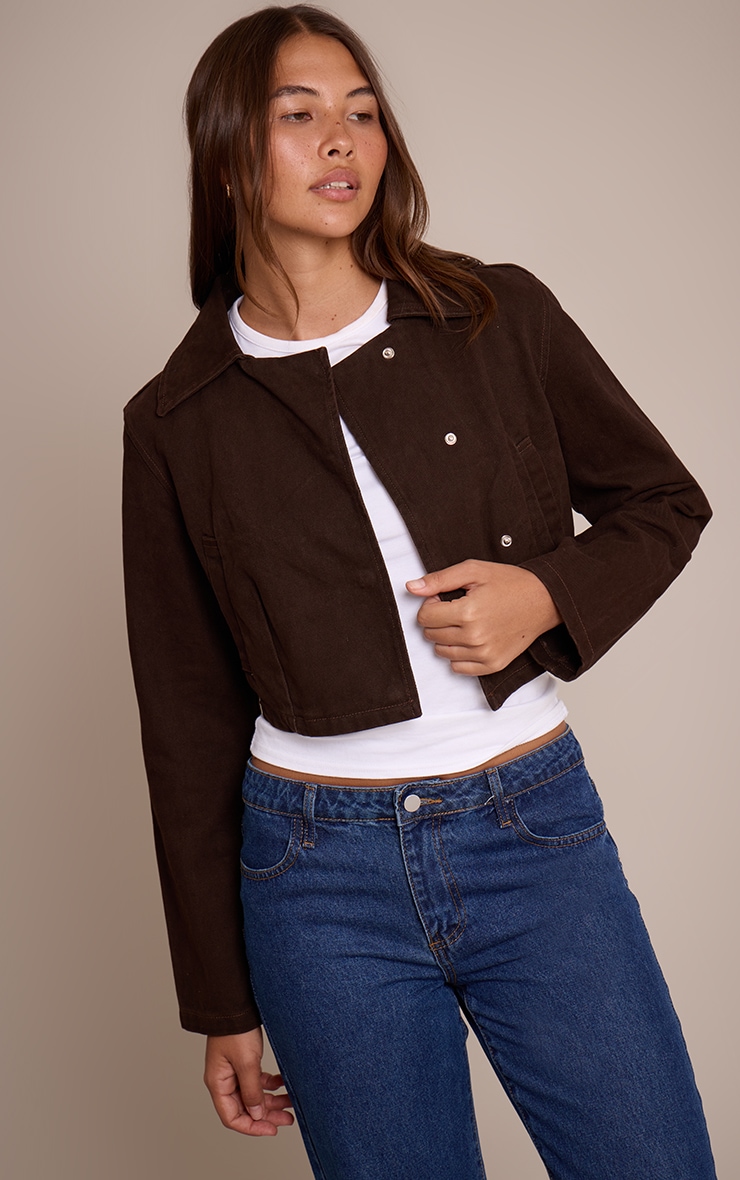Chocolate Cropped Denim Jacket | Denim | PLT AUS