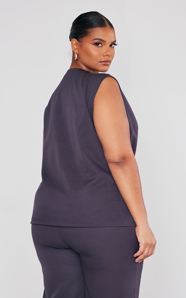 Plus Charcoal Woven Button Up Vest | PrettyLittleThing USA