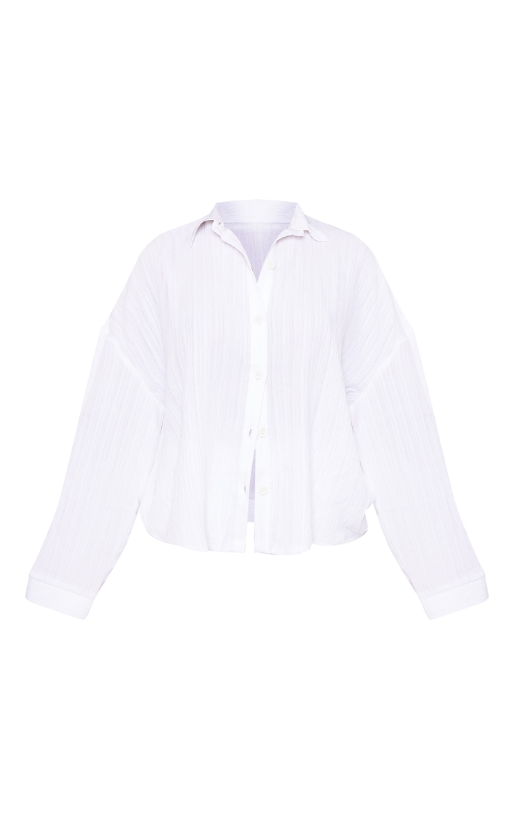 White Textured Oversized Long Sleeve Boxy Shirt | PrettyLittleThing USA