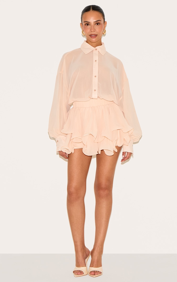 Petite Peach Chiffon Long Sleeve Playsuit | Petite | PLT