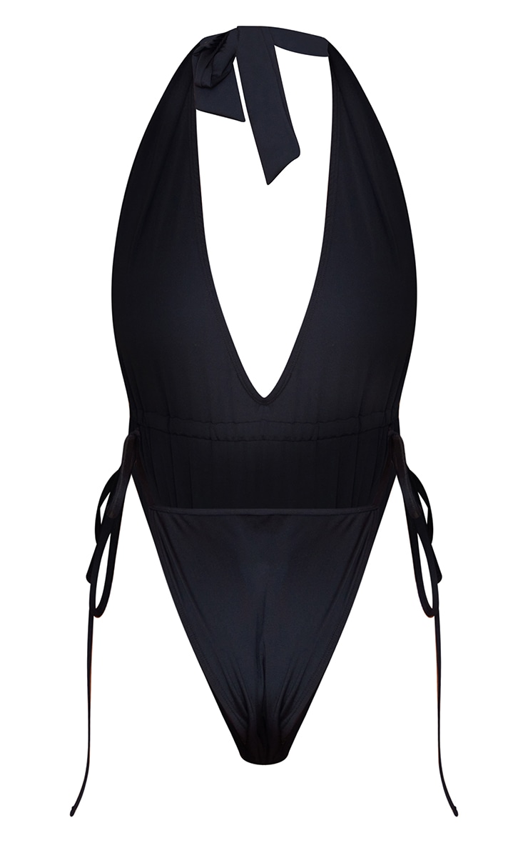Black V Front Plunge Swimsuit | Swimwear | PrettyLittleThing USA