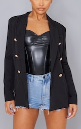 Black Double Breasted Military Style Woven Blazer | Outerwear | PLT