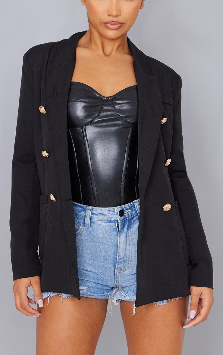 Black Double Breasted Military Style Woven Blazer | Outerwear | PLT