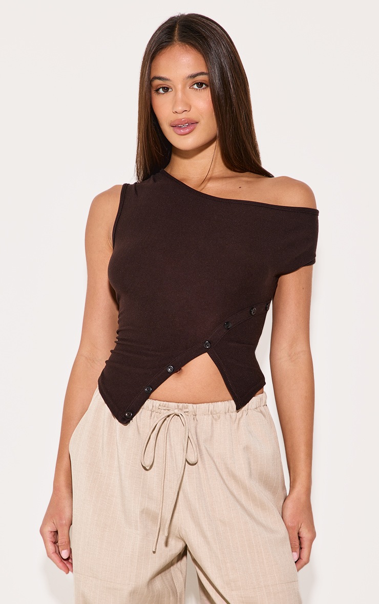 Chocolate Asymmetric Soft Touch Button Long Top | Tops ...