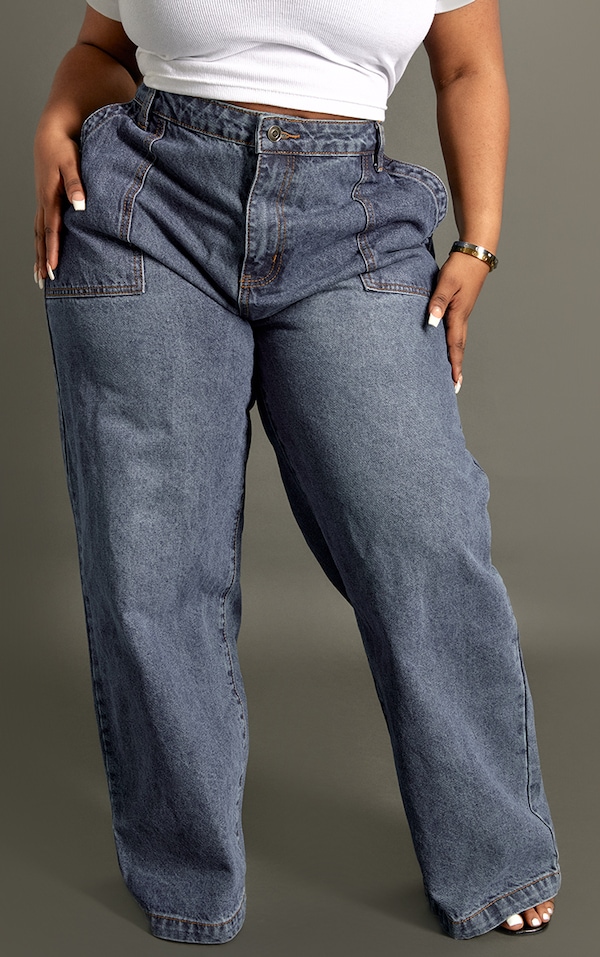 Plus Indigo Blue Wash Dark Wash Utility Jeans | Plus Size | PLT