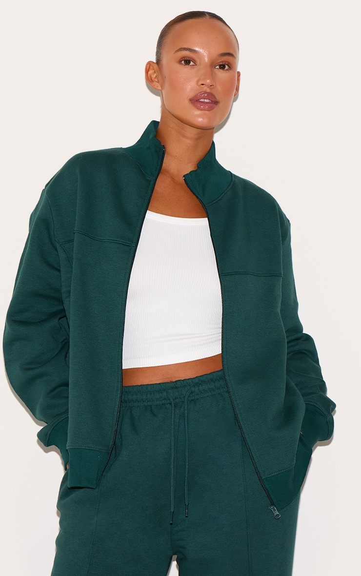 Plus Forest Green Seam Zip Oversized Track Top | Plus Size | PLT