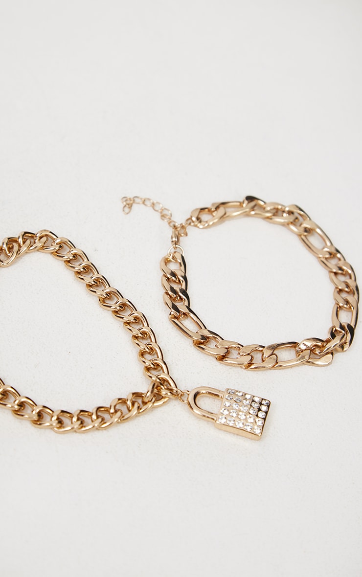 Gold Lock Chunky Layered Anklet | Accessories | PrettyLittleThing USA