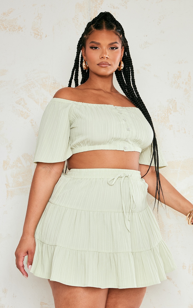 Plus Mini-jupe texturée vert sauge | PrettyLittleThing FR