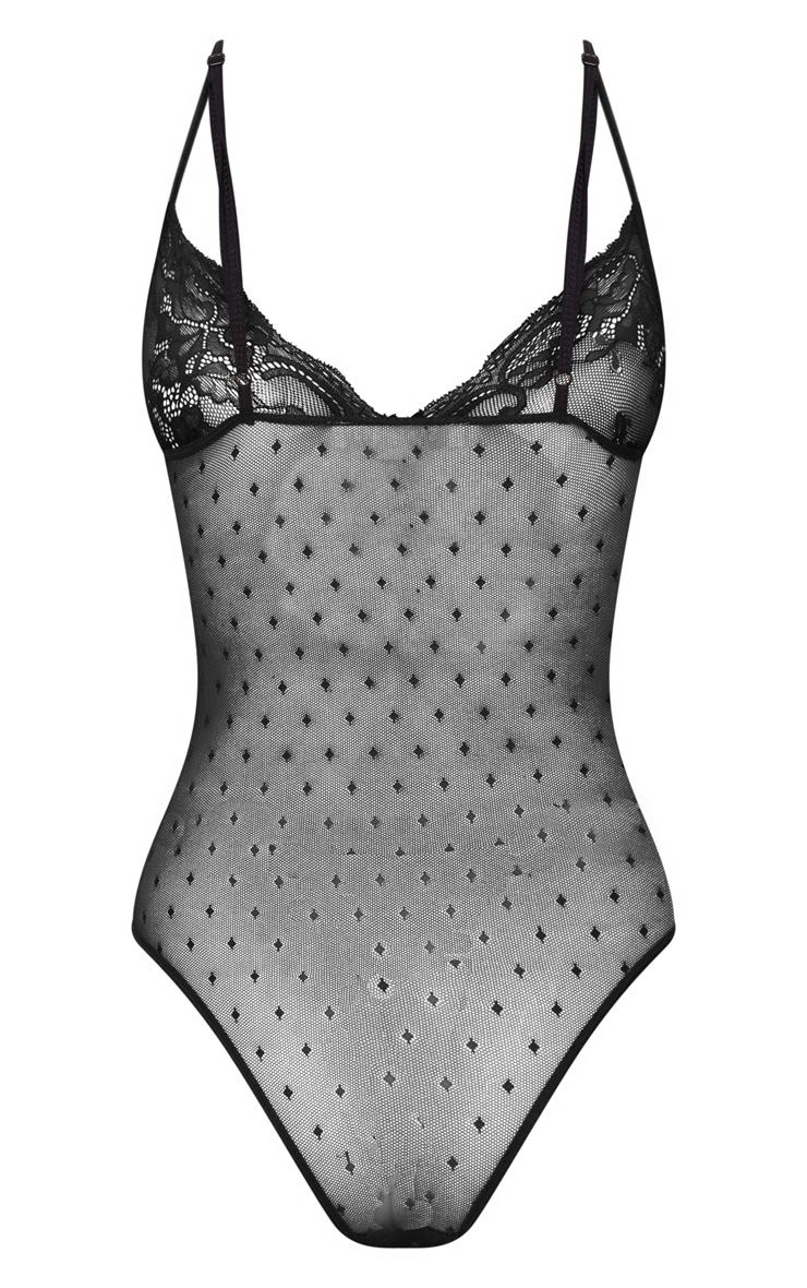 Body noir en dentelle florale et bonnets en tulle à pois ...