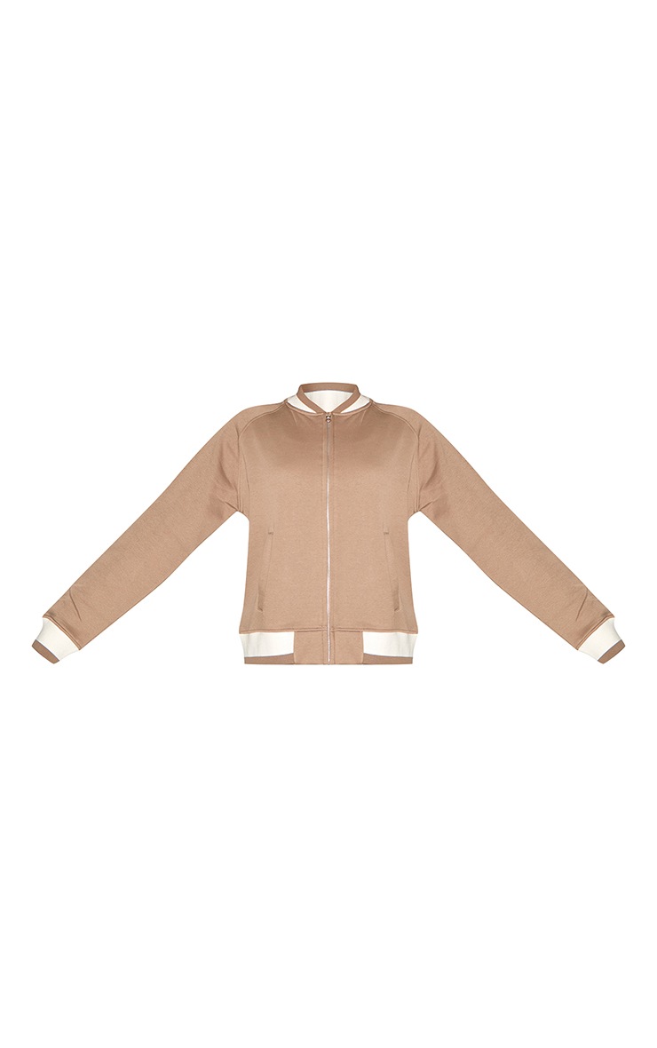 Taupe Contrast Seam Sweat Bomber Jacket | Athleisure | PLT