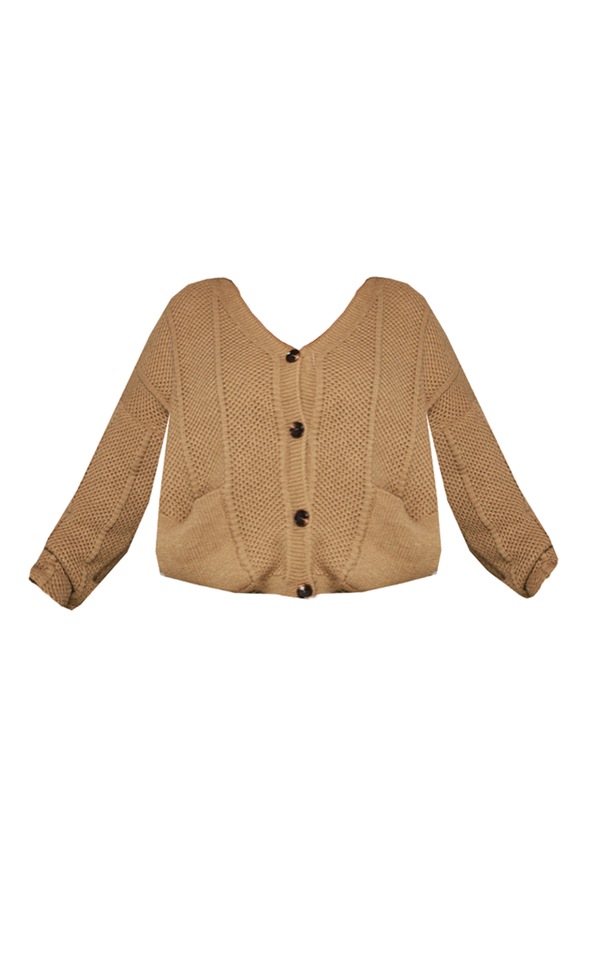 Plus Brown Seam Detail Knitted Cardigan | Plus Size | PLT
