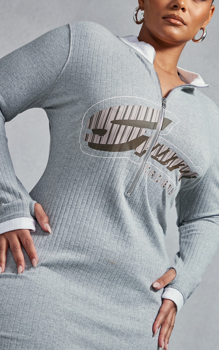 Plus Grey Marl Printed Rib Zip Up Midi Dress | Plus Size ...