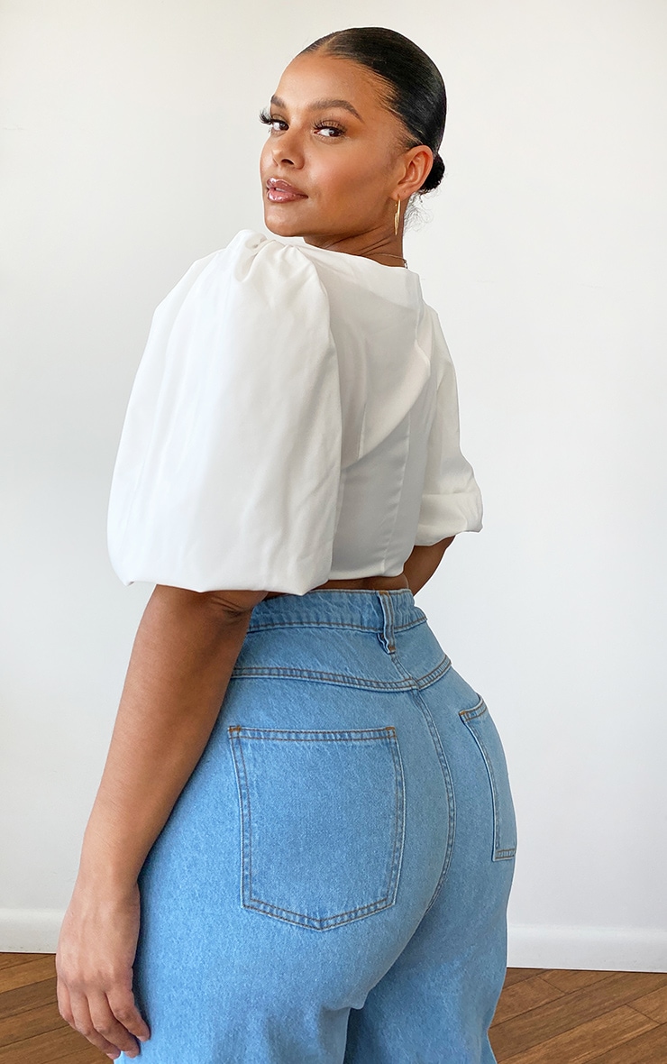 Plus White Woven Puff Sleeve Structured Crop Top | Plus Size ...